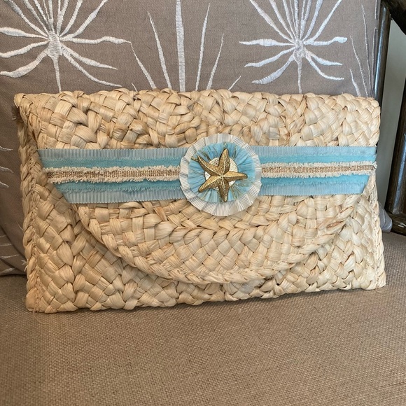 Bags | Hand Made One Of A Kind Straw Bag W Blue Band | Poshmark